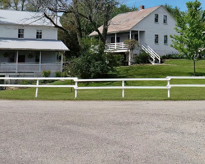 Simple white farmhouses with generous porches invite visitors to sit a spell and remember when "social networking" meant actual conversation.