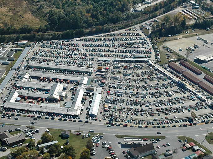 From above, Smiley's reveals its true scale—a small city of commerce where thousands gather weekly to participate in America's oldest form of retail therapy.