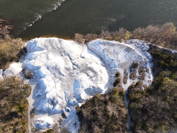 From above, the White Cliffs of Conoy reveal their true majesty, sprawling like nature's own amphitheater.