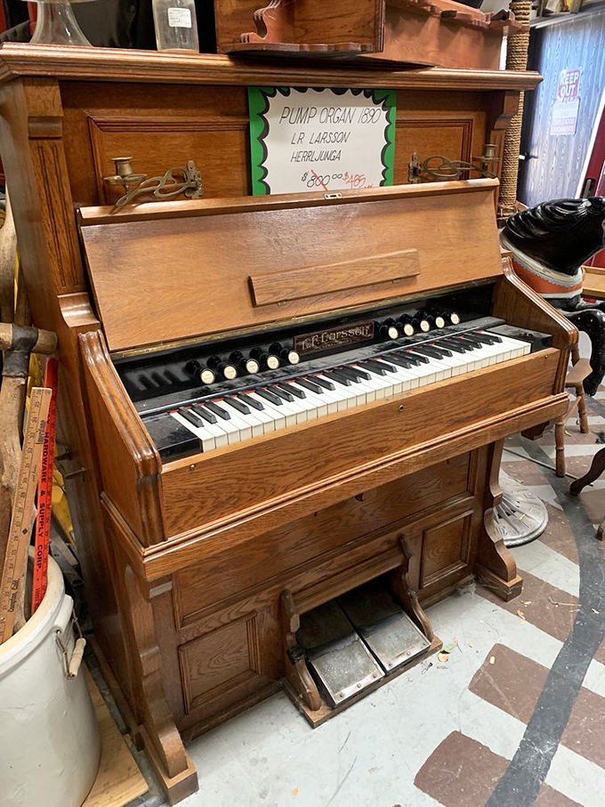 This pump organ isn't just furniture – it's a time machine. One press of those yellowed keys and you're instantly transported to a Victorian parlor.