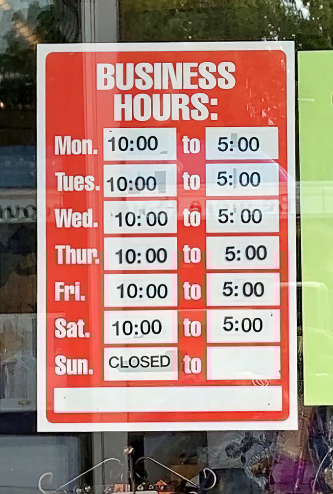 The sacred schedule—these hours are worth memorizing if you're serious about your treasure hunting game in Salem.