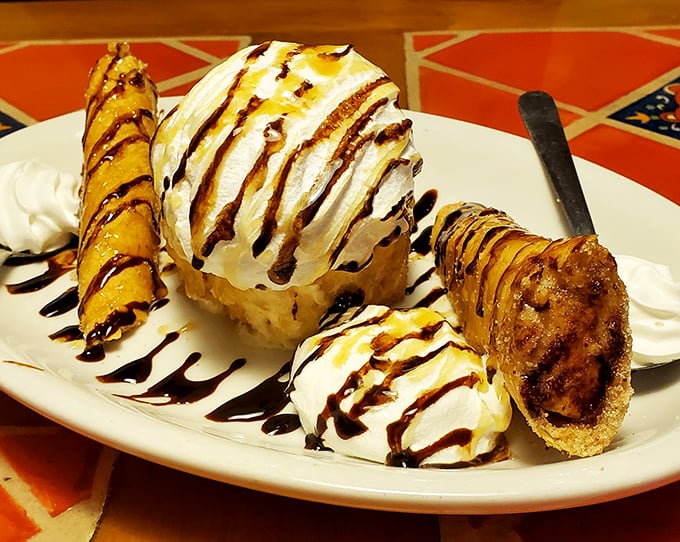 15. This isn't just dessert—it's a sweet finale worthy of a standing ovation. Fried ice cream with chocolate drizzle: proof that the best things in life are simple.