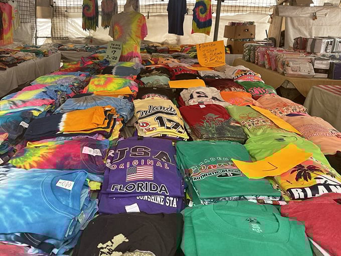 T-shirt taxonomy: Florida edition. Every shade of sunshine state pride, from subtle pastels to "I'm definitely a tourist" neon.
