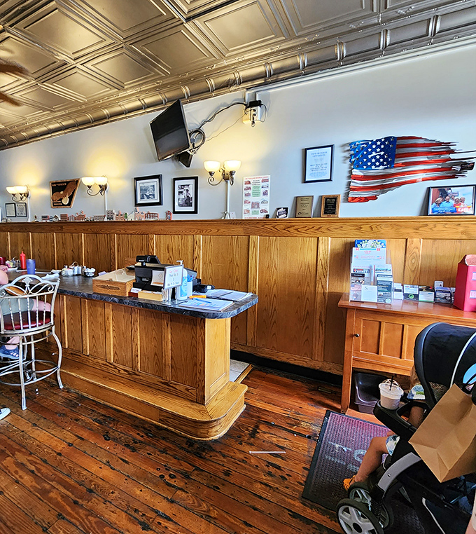 Where the magic happens—the counter area where orders are taken, coffee is poured, and the occasional life wisdom is dispensed free of charge.