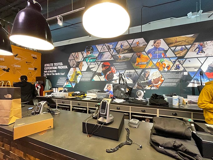 The North Face counter stands ready for adventure—or at least for outfitting you to look like you're about to embark on one.