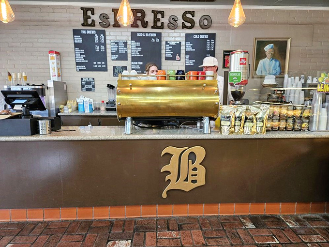 The counter where dreams come true – gleaming espresso machines and friendly faces ready to enable your Danish pastry addiction.