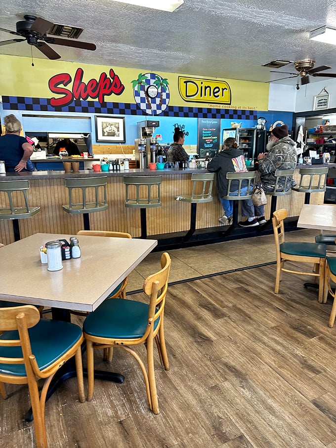 The counter at Shep's: where regulars become family and first-timers become regulars. The heart of any true American diner experience.