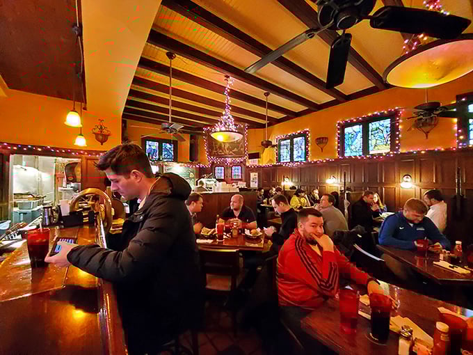 The warm glow of the dining room creates the perfect backdrop for what matters most—good food, good drinks, and good company in a space that feels like coming home.