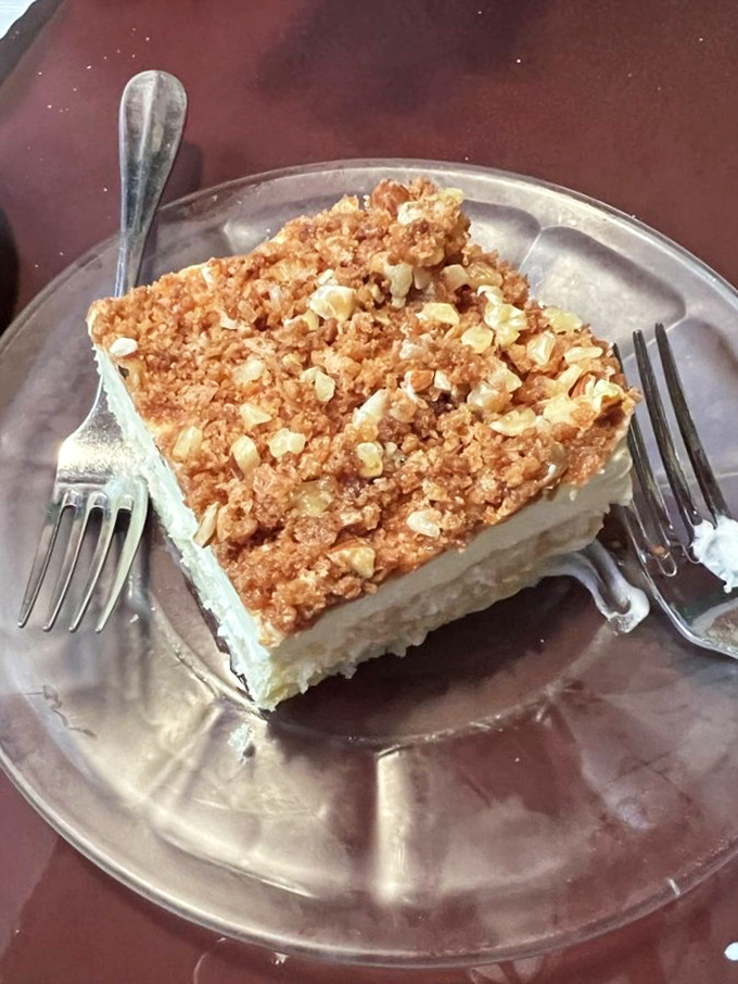 A dessert that whispers "you deserve this" after every bite of creamy filling and crumbly topping. The perfect sweet ending to a savory journey.