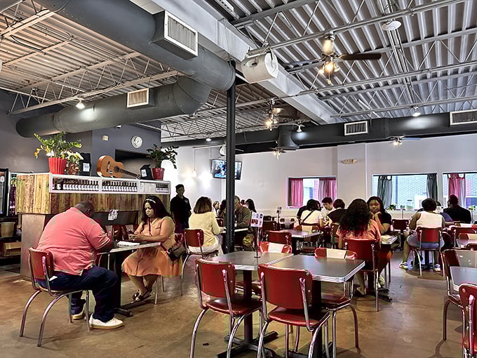 The breakfast club in session—a diverse gathering of morning enthusiasts united by the universal language of exceptional food.