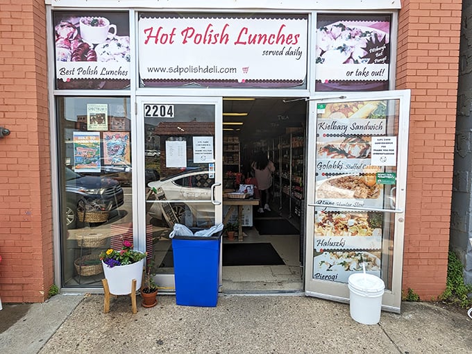 The welcoming entrance promises "Hot Polish Lunches" daily—six words that might be the most honest advertising in the food world.
