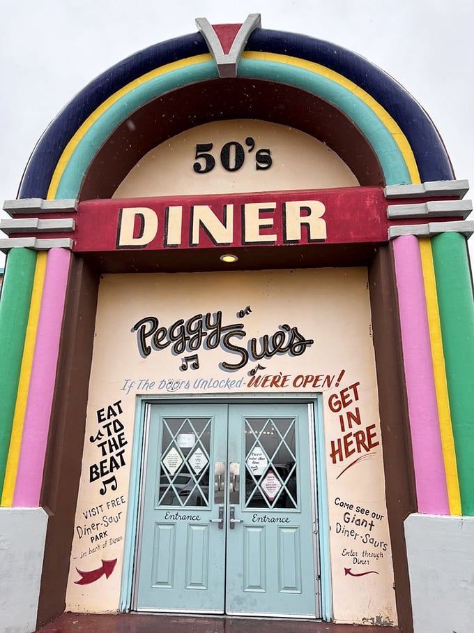 "Get In Here" isn't just a suggestion on the entrance—it's the best advice you'll get all day if you're hungry in the Mojave.