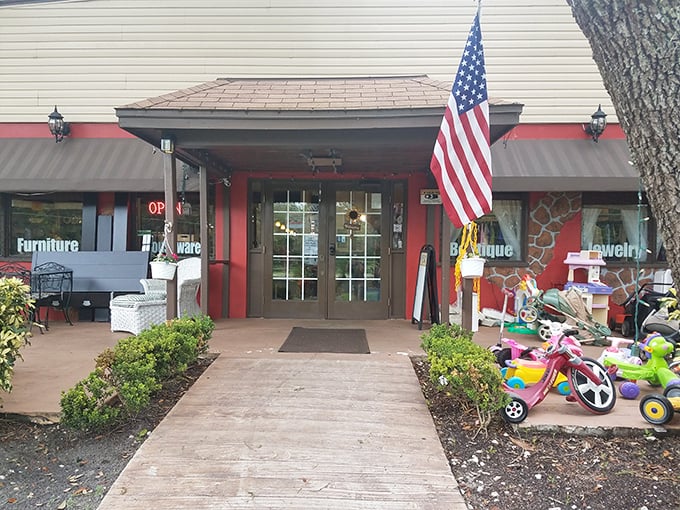 Welcome to bargain paradise! The inviting entrance promises adventures in thrifting, with outdoor treasures already tempting passersby.