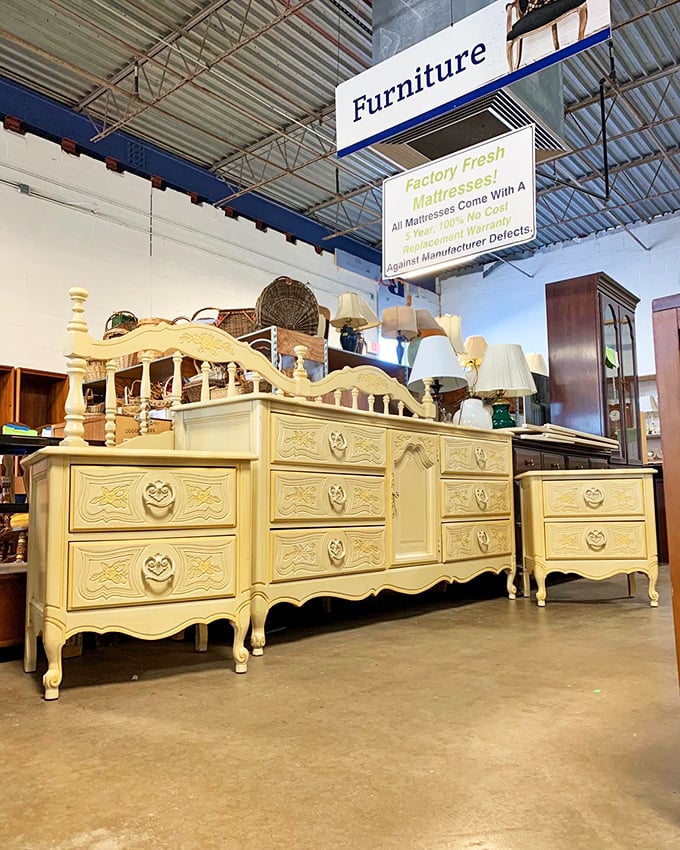 This cream-colored bedroom set isn't just furniture—it's the starting point for the French provincial bedroom you've been pinning on Pinterest.