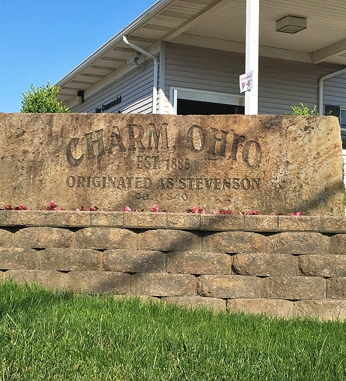 Every town has its origin story – Charm's is literally set in stone, a testament to roots that run deeper than any visitor can fully appreciate.