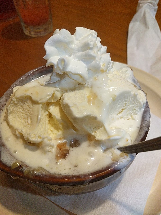 Ice cream melting into warm cobbler – a sweet finale that makes you wonder why you ever waste calories on fancy restaurant desserts.