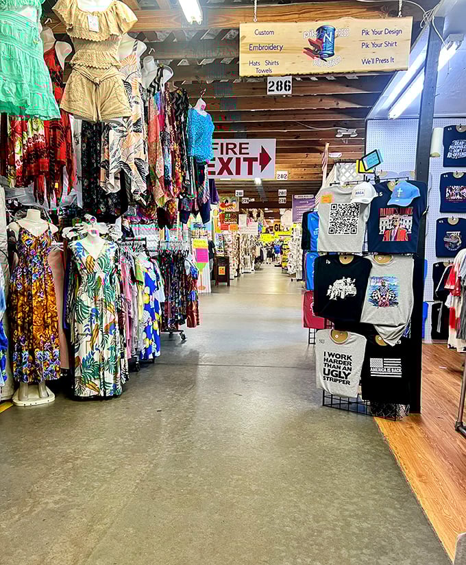 Fashion alley beckons with tropical prints and custom embroidery options—because nothing says "Florida" quite like a personalized souvenir t-shirt.