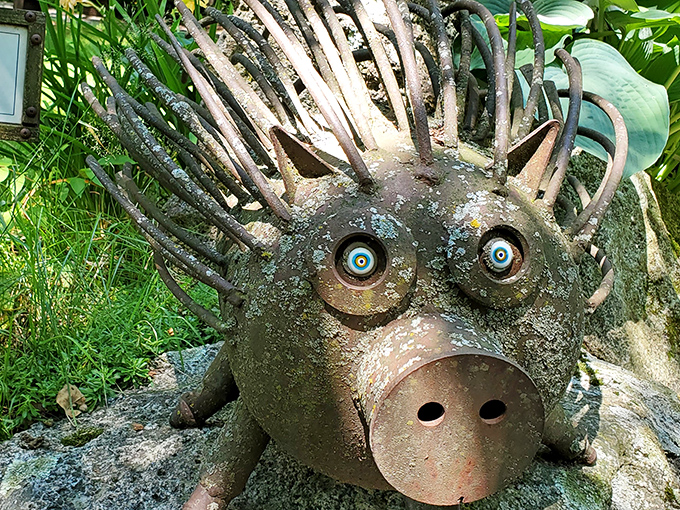 Wide-eyed and wild-haired, this expressive metal creature perfectly captures the quirky charm that makes Jurustic Park an unforgettable destination.