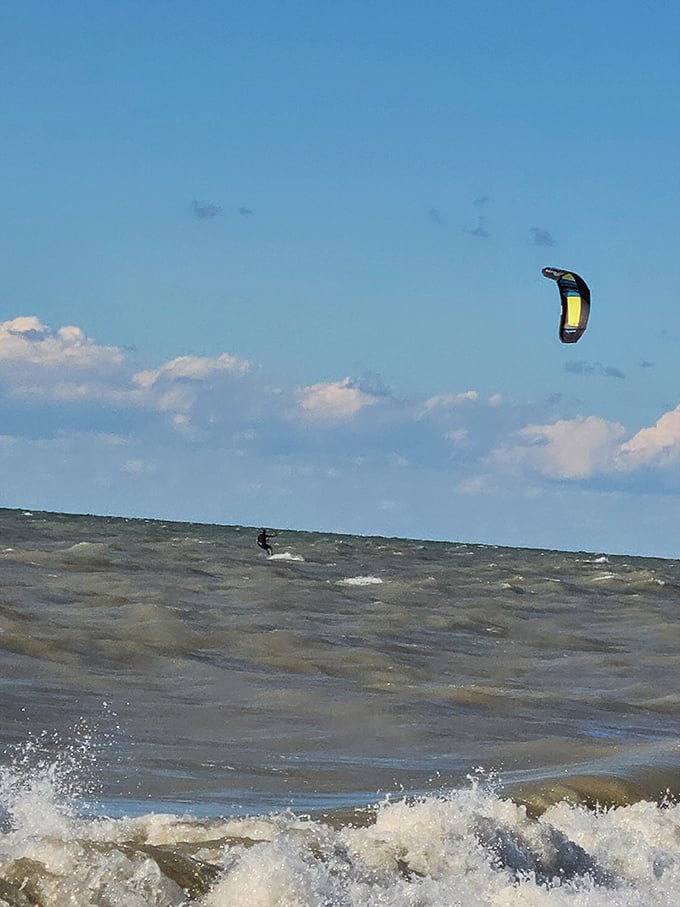 Kiteboarding turns Lake Erie into an aerial playground. Part extreme sport, part performance art—all against the backdrop of endless blue horizon.