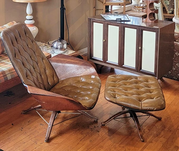 The holy grail of mid-century lounging—this Eames-style chair and ottoman combo is where Mad Men aesthetics meet actual comfort.