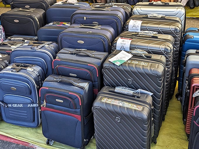 Luggage lined up like soldiers ready for deployment – because someone at El Rematito understands your travel dreams need practical carriers.