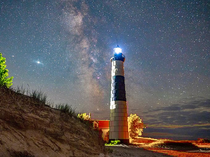 Under the Milky Way, Big Sable's beam cuts through the darkness, a scene that would make Van Gogh reach for his paintbrush.