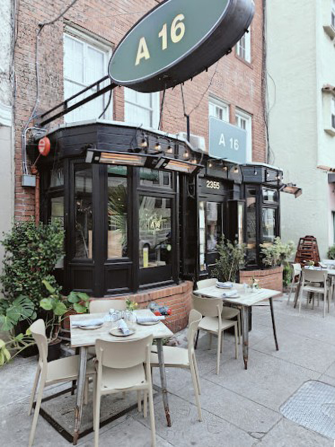 Sidewalk dining at A16 offers the perfect blend of Marina District people-watching with the intimate charm of a Campanian café.