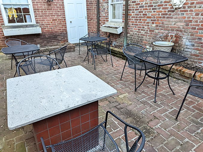 Outdoor brick patio dining extends the experience under Ohio's beautiful skies and gentle breezes.