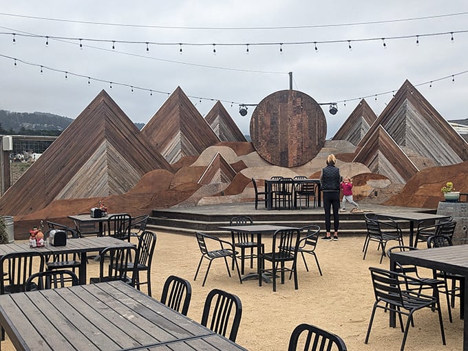 An outdoor space that captures California's essence—casual, artistic, and subtly impressive without trying too hard. Like a Beach Boys song made physical.