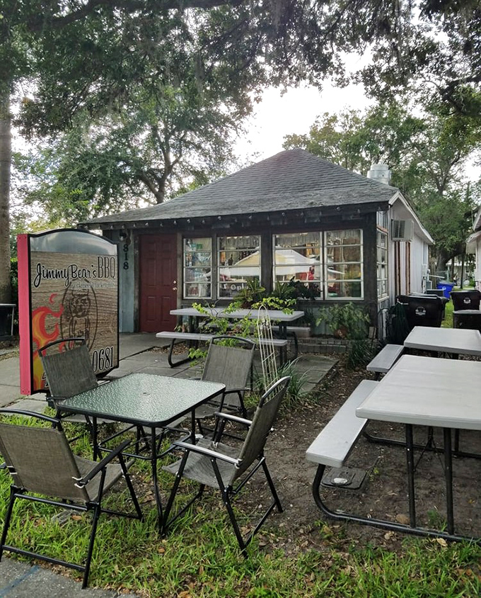Outdoor seating creates the perfect backyard barbecue vibe where strangers become friends over exceptional food.
