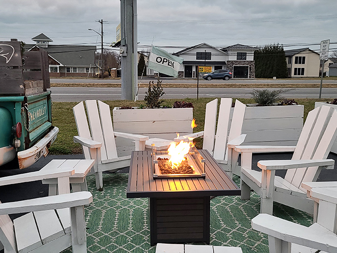 Those Adirondack chairs around the fire pit aren't just seating—they're an invitation to linger and digest while watching the sunset.
