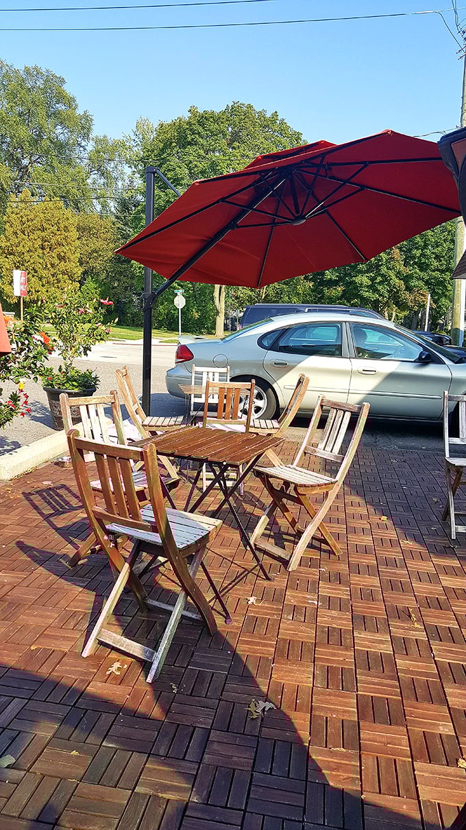When Michigan weather cooperates, this patio becomes prime real estate. Outdoor dining with wafts of smoke is nature's perfect ambiance.