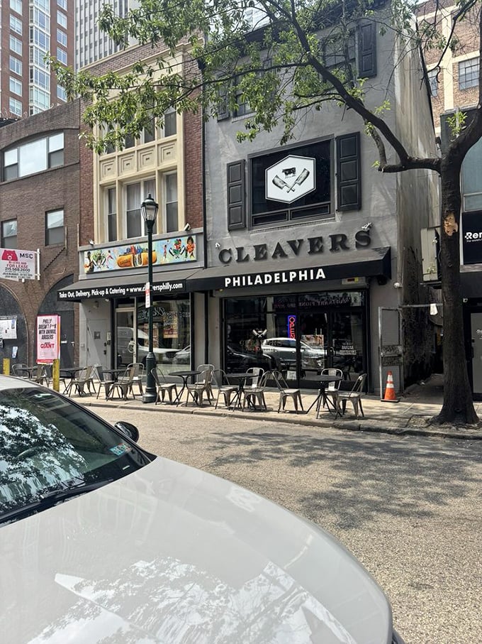 Cleavers' exterior beckons hungry passersby with the promise of Philadelphia's favorite food. Those outdoor tables whisper, "Stay awhile, the city can wait."