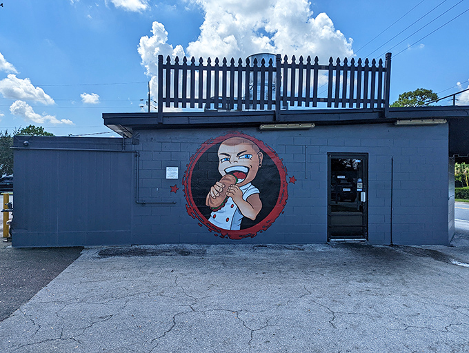 That mural says everything about the attitude here – serious about sandwiches, not so serious about everything else.