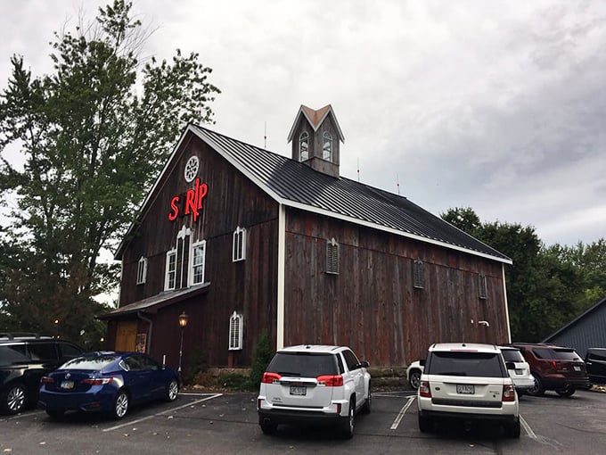 Even the parking lot maintains the barn's rustic charm. Your car might be modern, but it's resting in a slice of preserved Americana while you feast.