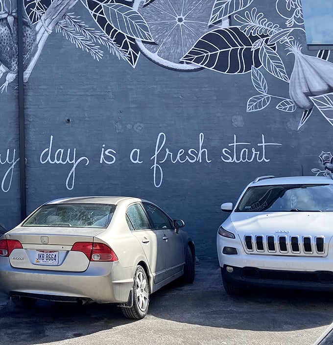 "Every day is a fresh start" isn't just wall art—it's the philosophy behind everything that happens inside this blue building of breakfast brilliance.