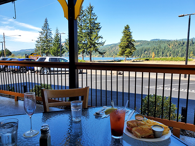 Patio dining with a view and a cocktail—civilization's greatest achievement. The perfect spot to linger over one more bite, one more sip.