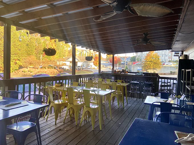 When Georgia weather cooperates, the outdoor patio becomes prime real estate – autumn colors and fresh air make everything taste better. 