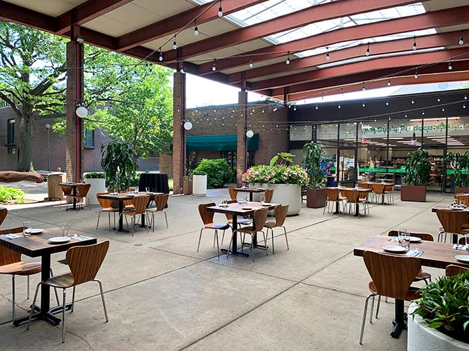 Dappled sunlight, gentle breezes, and tables awaiting their next guests—Zahav's patio promises dining with a side of serenity.