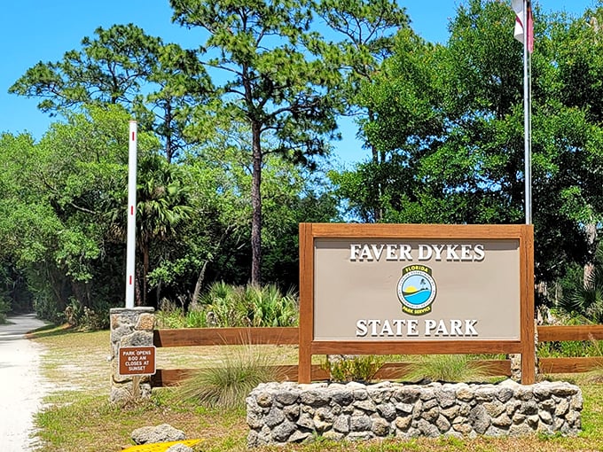 The unassuming entrance sign – Florida's version of "Open Sesame" – marks the threshold between ordinary life and natural wonder.