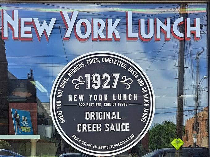 The window proudly proclaims New York Lunch's heritage—an Erie institution since Calvin Coolidge was in the White House.