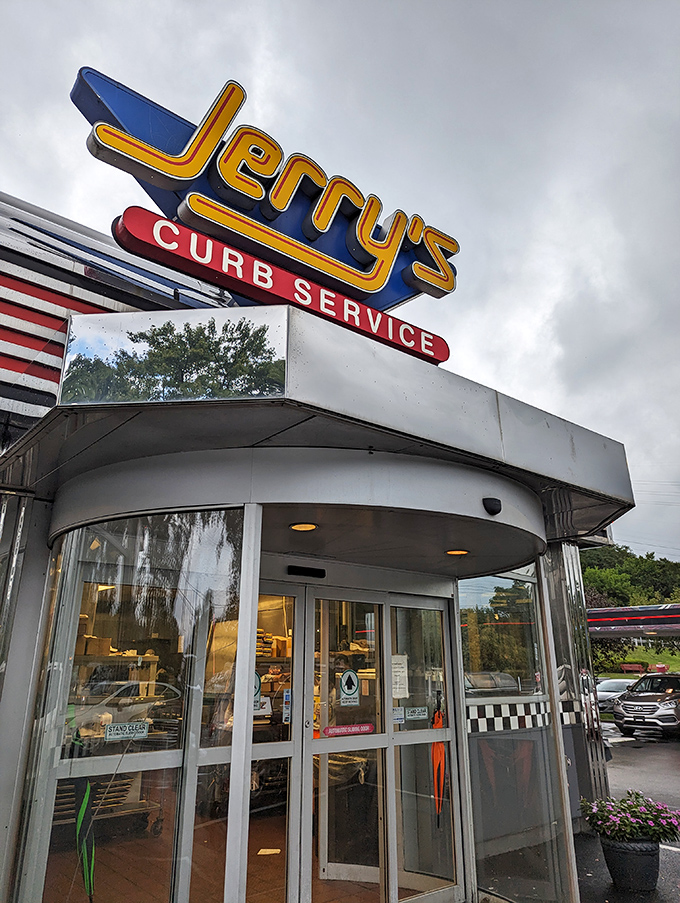 Jerry's iconic sign stands as a beacon of hope for hungry travelers—a neon promise that authentic, unpretentious American food still exists in this drive-thru world.