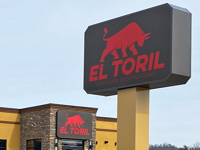 That bold red bull silhouette against the sky—not just a sign, but a promise. Follow it like the North Star of your hunger.