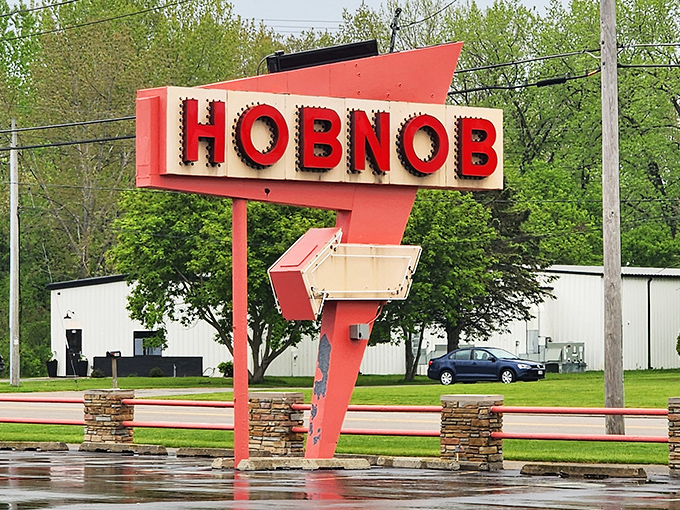 The iconic HOBNOB sign has guided hungry travelers for decades, a beacon of culinary promise along Wisconsin's roadways.