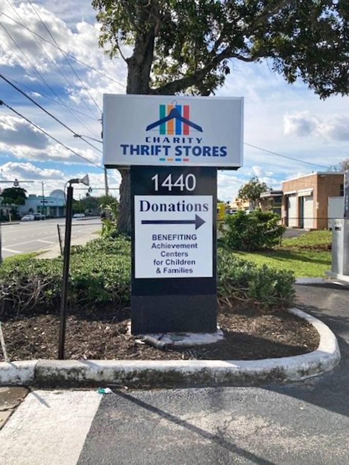 The sign says it all—shopping here isn't just retail therapy, it's actual therapy for the community. Bargain hunting with benefits!