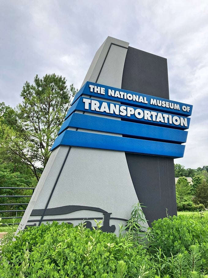 The museum's distinctive sign stands like a modern monolith, beckoning travelers to explore the history of, well, traveling.