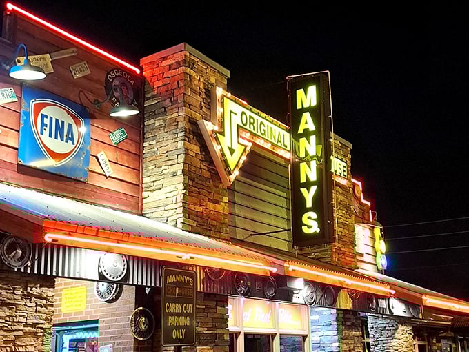 At night, Manny's neon glow serves as both invitation and landmark—a lighthouse for the hungry souls of Central Florida.