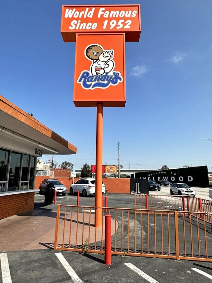 "World Famous Since 1952" isn't just a slogan – it's a fact. Randy's cheerful mascot has welcomed generations of donut enthusiasts.