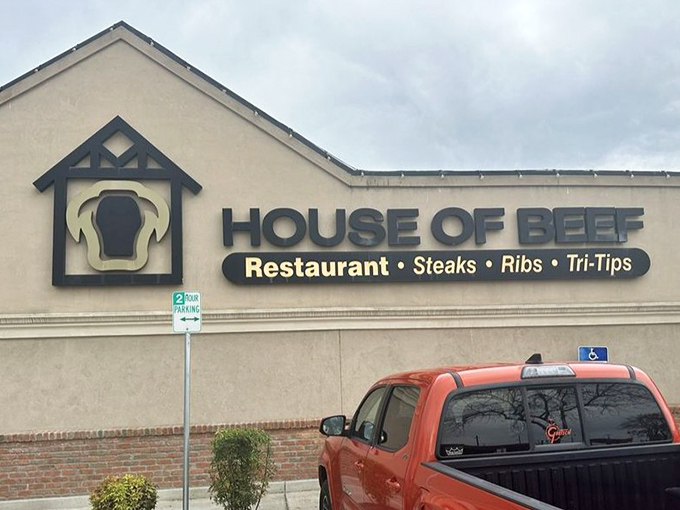 The sign that's guided hungry travelers off Highway 120 for decades – a beacon of hope for those seeking real steak in a world of pretenders.