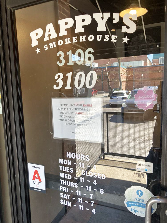 The hours posted on the door tell the real story: when they're out, they're out. In BBQ terms, this isn't inconvenience—it's quality control.